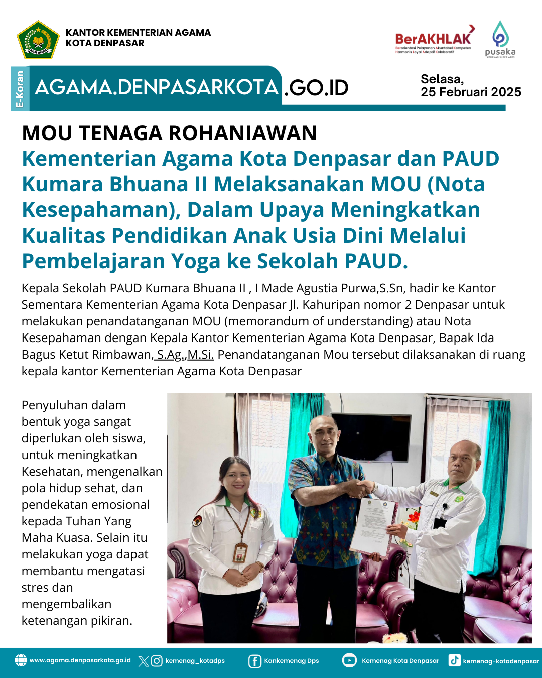 Kementerian Agama Kota Denpasar dan PAUD Kumara Bhuana II Melaksanakan ...